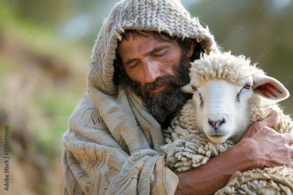 Depiction of Jesus Christ as Shepherd - Jesus Christ holding a Lamb ...