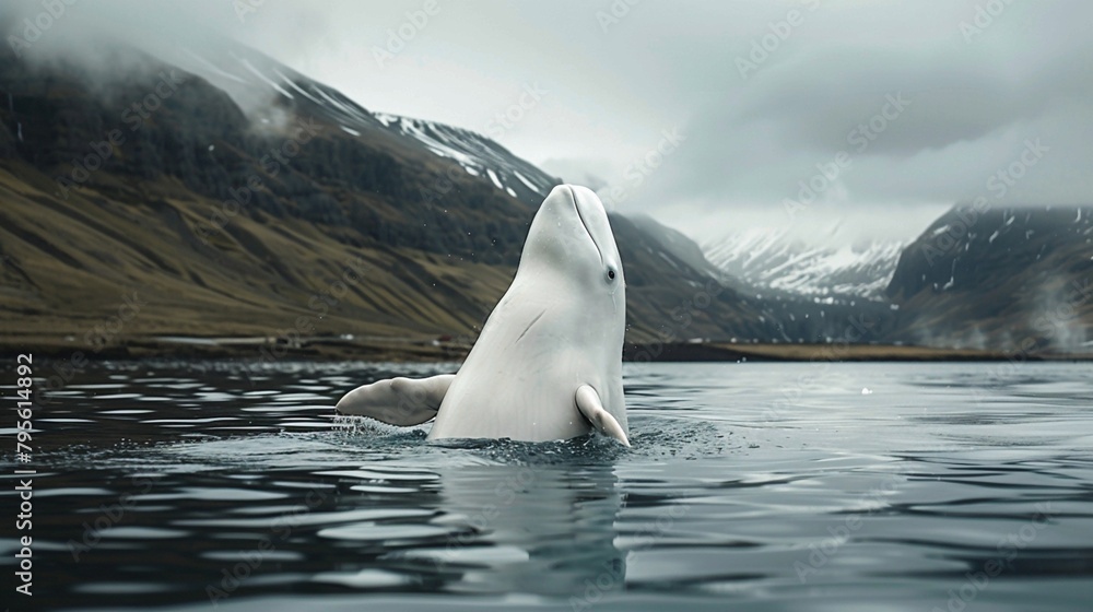 the serene and majestic moment of the beluga whale as it gracefully ...