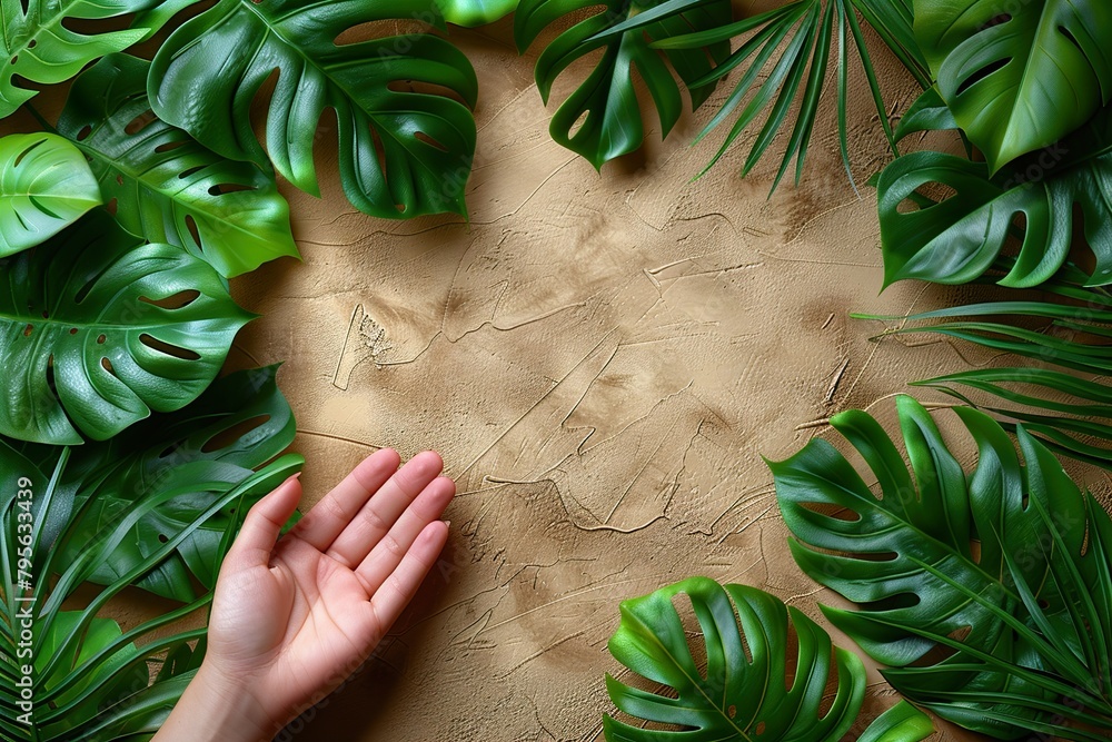 Hand, palm and tree for nature sustainability, eco-friendly mockup for ...