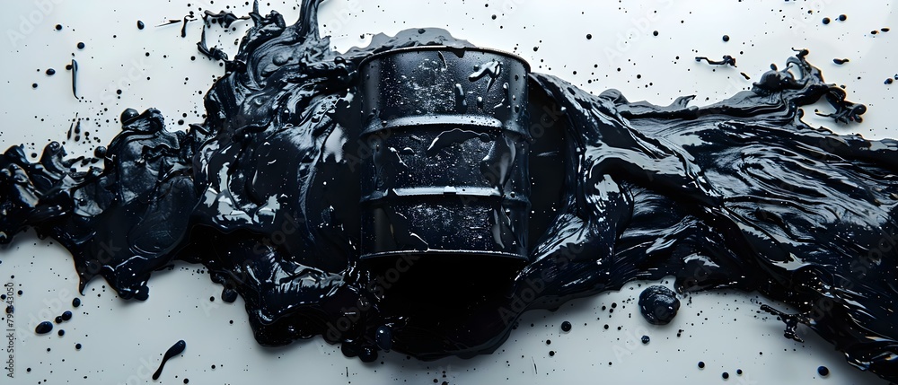 Toxic oil spill with leaking barrel on white background environmental ...