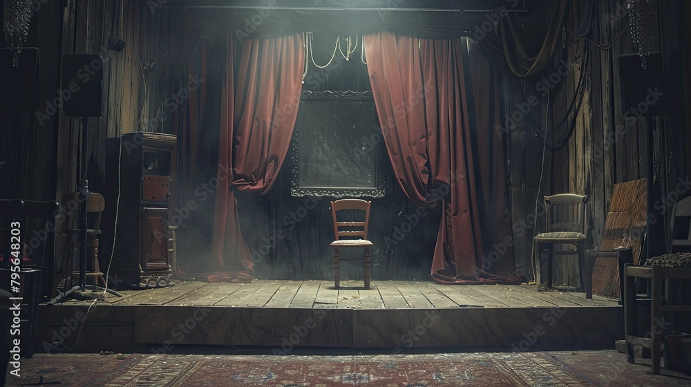 Creepy puppet show setup with no audience, photo capturing the eerie ...