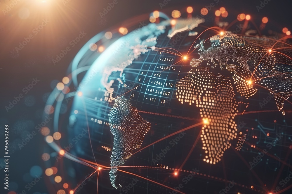 Digitalization Concept Global hi tech, mechanical technology. 3d Earth ...
