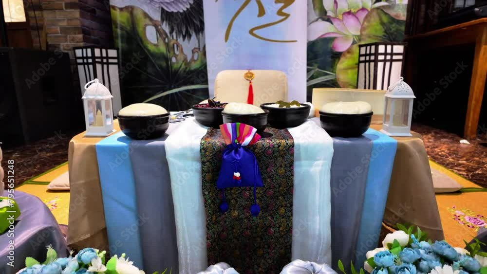 Traditional Korean Wedding Table Setup With Symbolic Items and ...