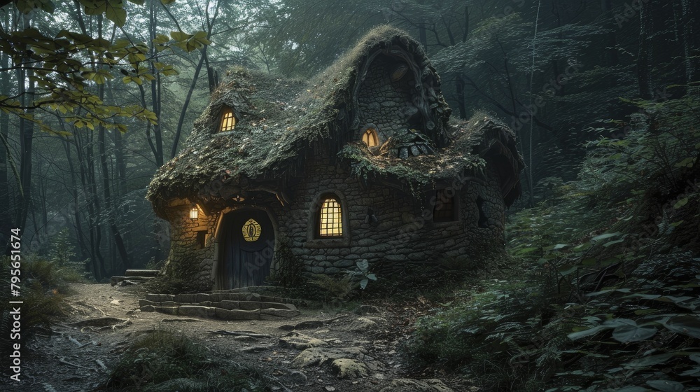 Capturing the eerie ambiance of an old witch's cottage in a dark forest ...