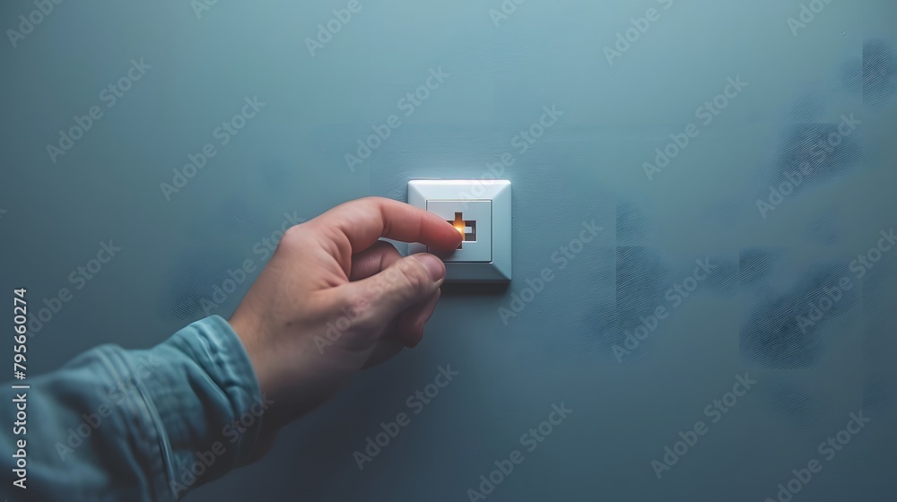 Macro photograph of a hand flicking a light switch, the details of the ...