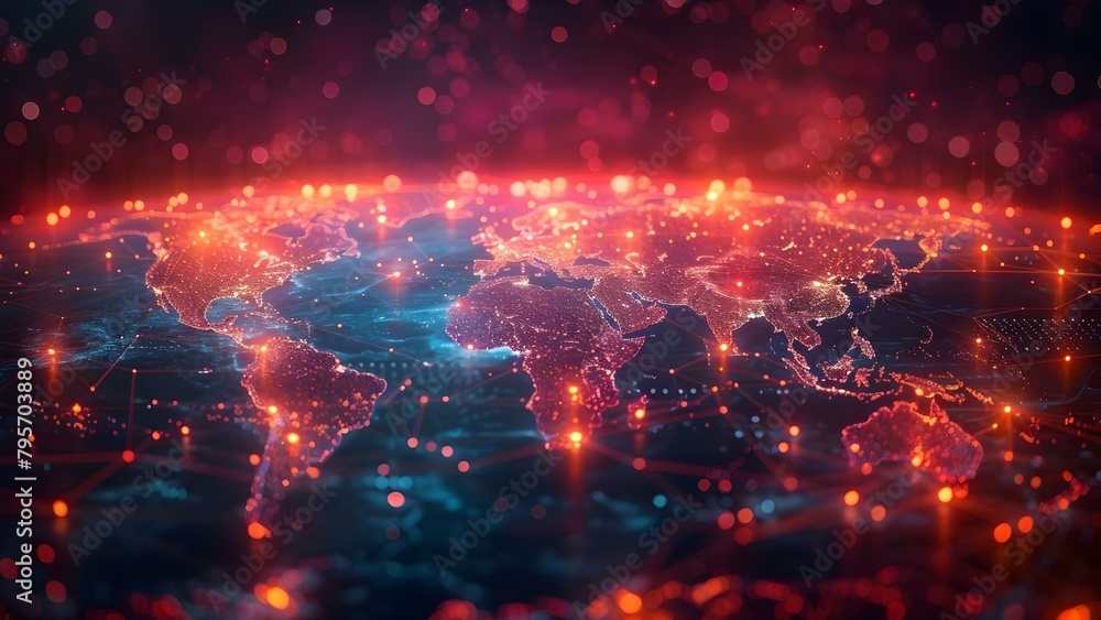 Futuristic global map on dark background showcasing world connectivity ...