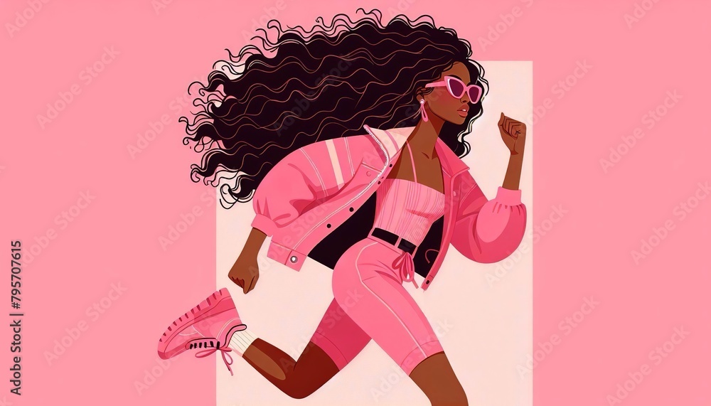 Dynamic Woman in Pink Fashion Illustration. Energetic and stylish ...