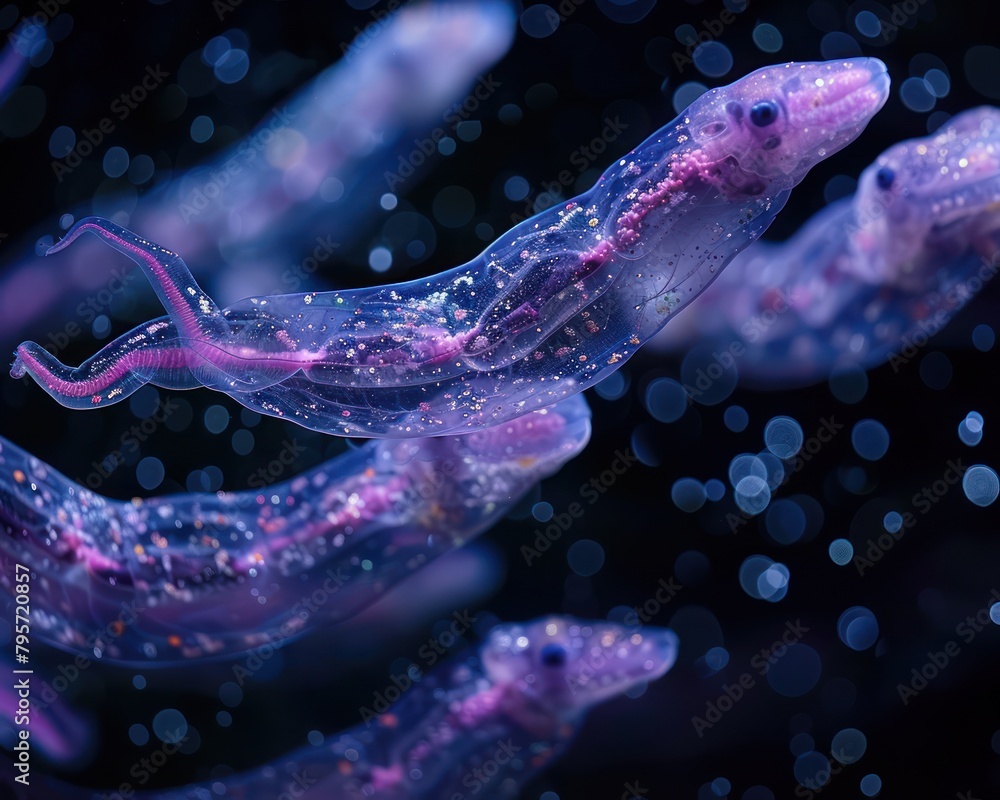 Medium shot of planarian worms during fission, capturing the splitting ...