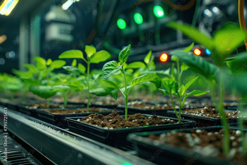 Close-up of a seed sample undergoing germination testing in a ...