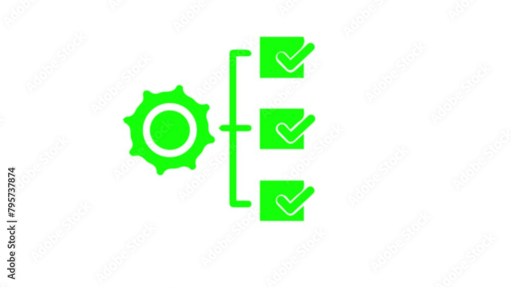 Project management line animation. Check list with rotating gears ...