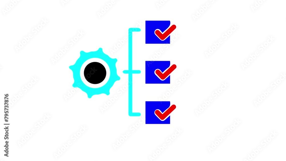 Project management line animation. Check list with rotating gears ...