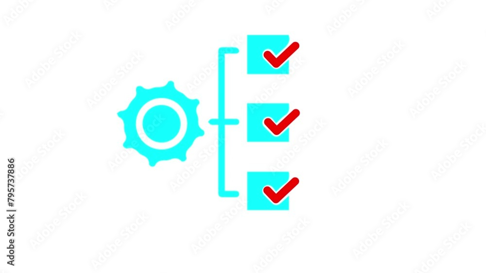 Project management line animation. Check list with rotating gears ...