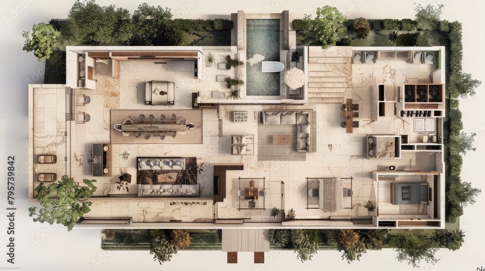Precision-detailed architectural blueprint showcasing the layout and ...