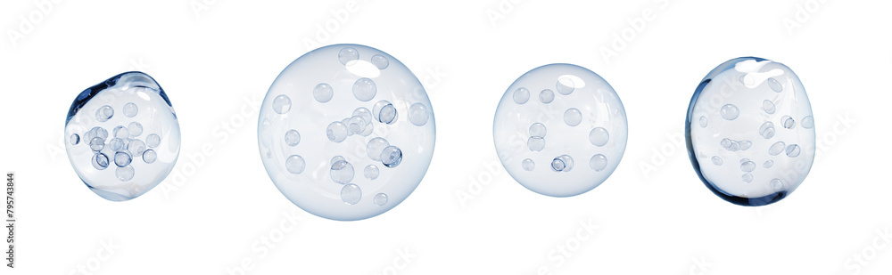 Set of bubbles. 3D Soap bubble floating on transparent background. Soap ...