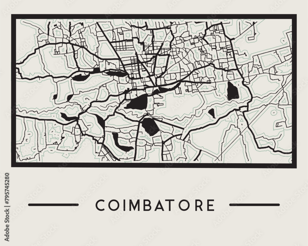 Abstract Coimbatore City Map - Illustration Stock Vector | Adobe Stock