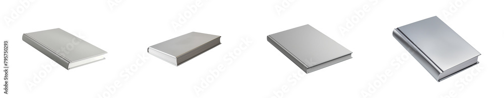 Silver shiny book Mockup set in various angles. Floating empty blank ...