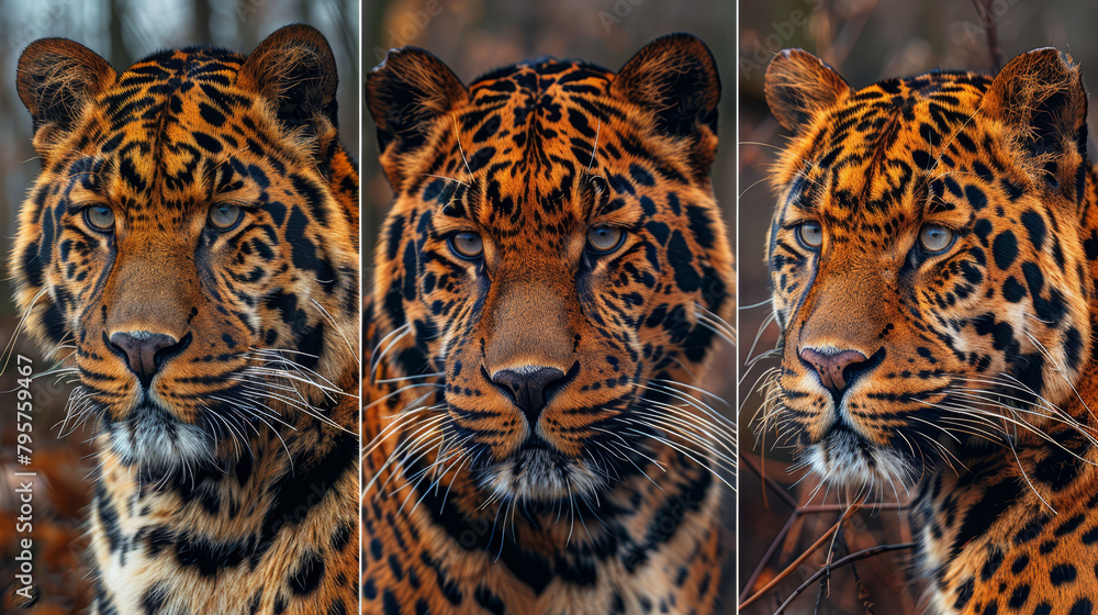 Three images of a tiger's face from varying angles Stock Illustration ...