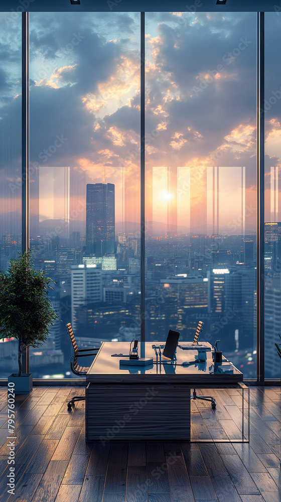 Urban movie poster, CEO office with a modern desk, workplace ...