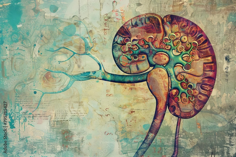 human kidney cross section anatomy illustration on scientific ...