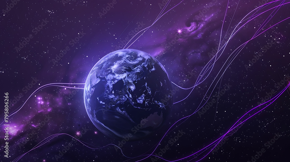 digital artwork features a glossy, dark Earth at its center, reflecting ...