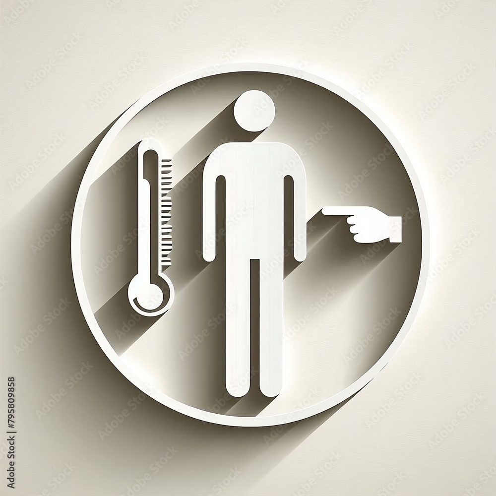 Checking body temperature. Icon with long shadow on blank background in ...