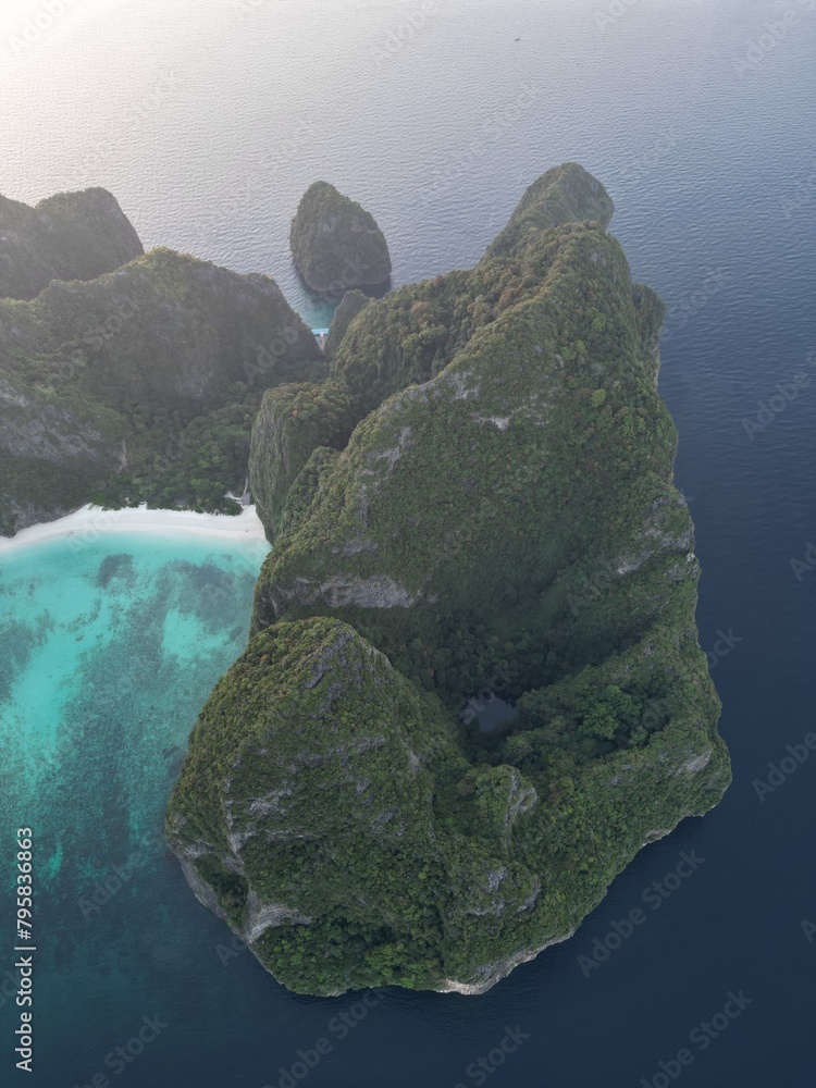 Drone picture at Phi Phi Leh Island with Maya Bay and Pileh Lagoon ...