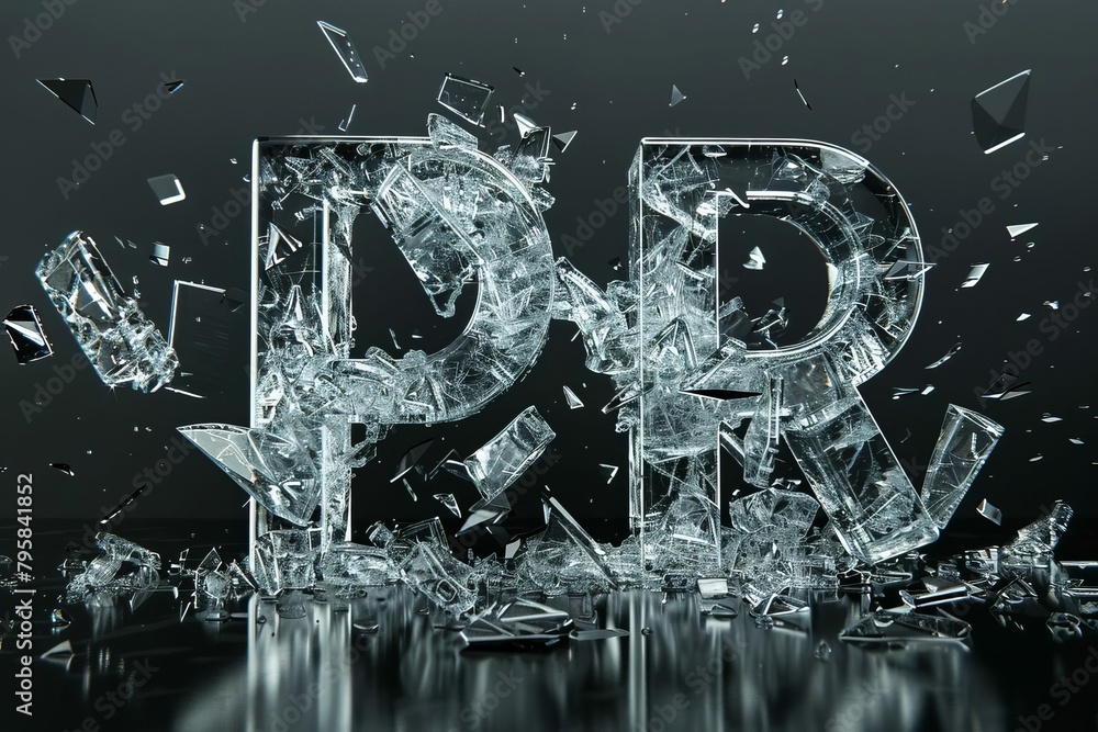 shattered glass letters pqr 3d alphabet fragments transparent broken ...