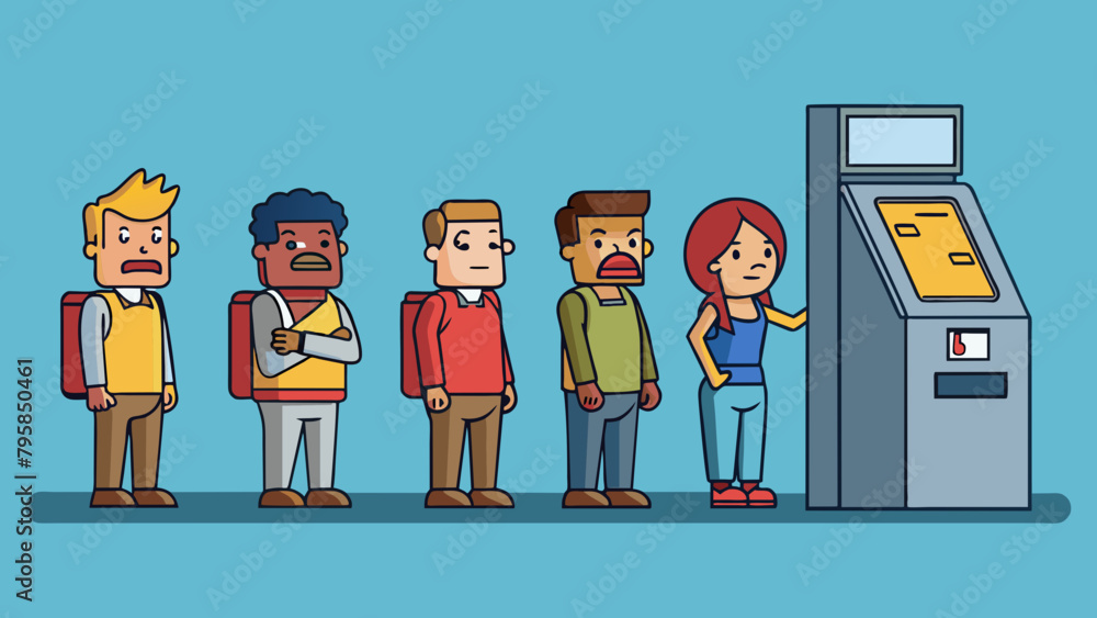 queue at the atm disgruntled people are standing cartoon vector ... queue at the atm disgruntled people are standing cartoon vector ...