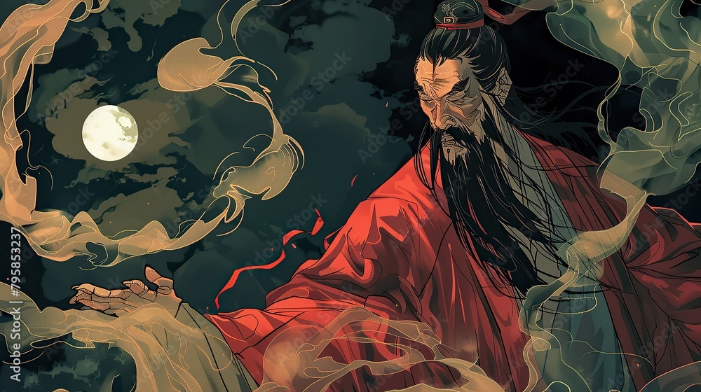 Chinese mythology story, Fuxi Eight Trigramsï¼ŒIllustration, Tang ...