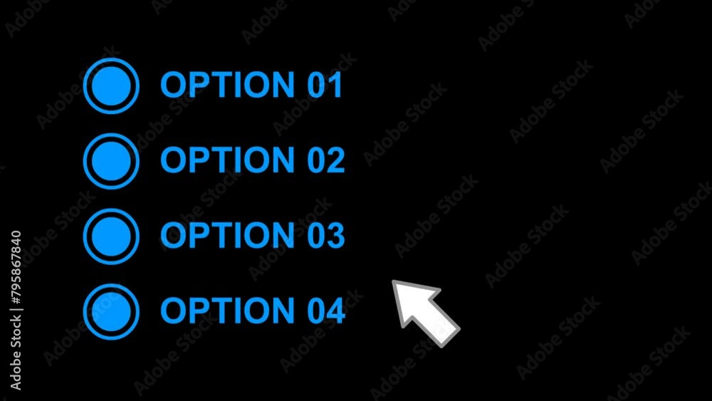 video animation mouse cursor selecting four checkpoints from an options ...
