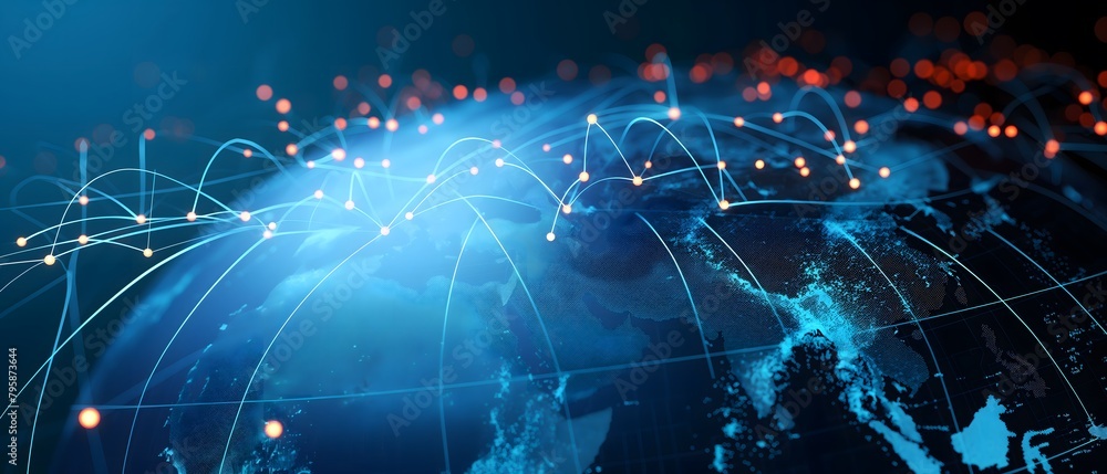 Connection lines around Earth globe/Concept of internet, social media ...