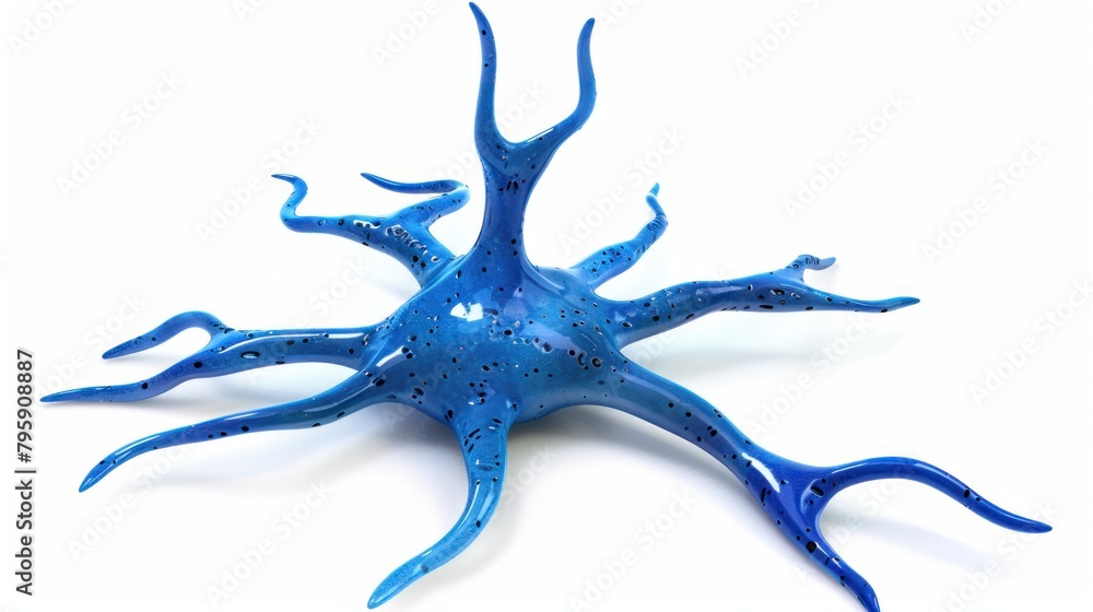 Generic blue neuron cell model isolated on white background with copy ...