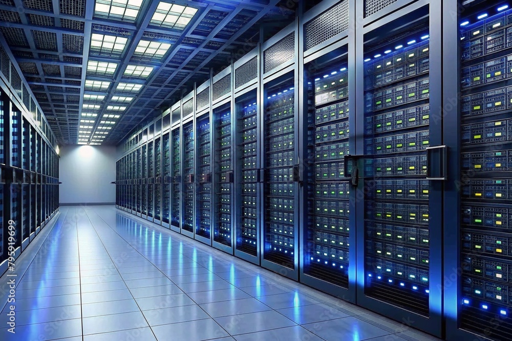 Server racks in computer network security server room data center 3D ...