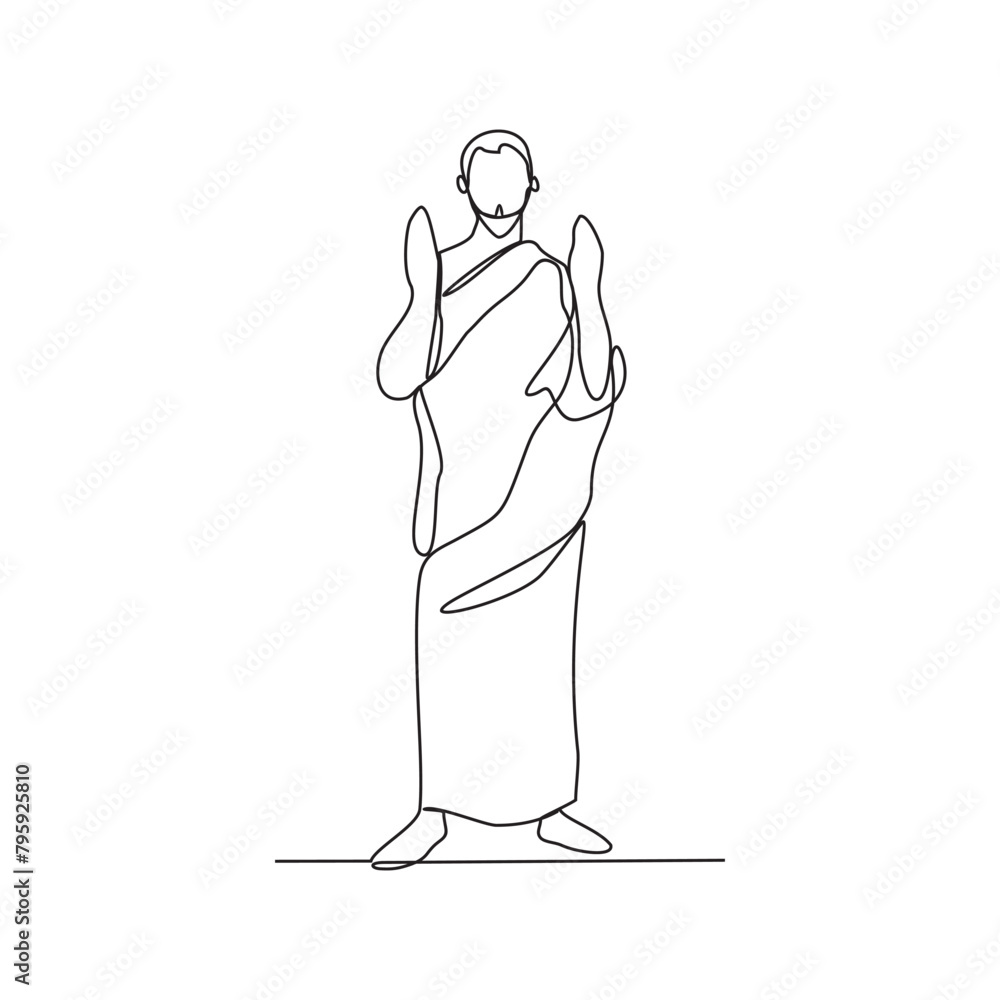 One continuous line drawing of people doing praying during Hajj month ...