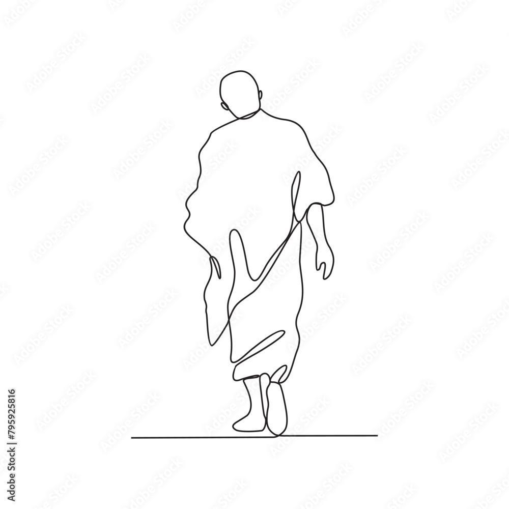 One continuous line drawing of people doing praying during Hajj month ...