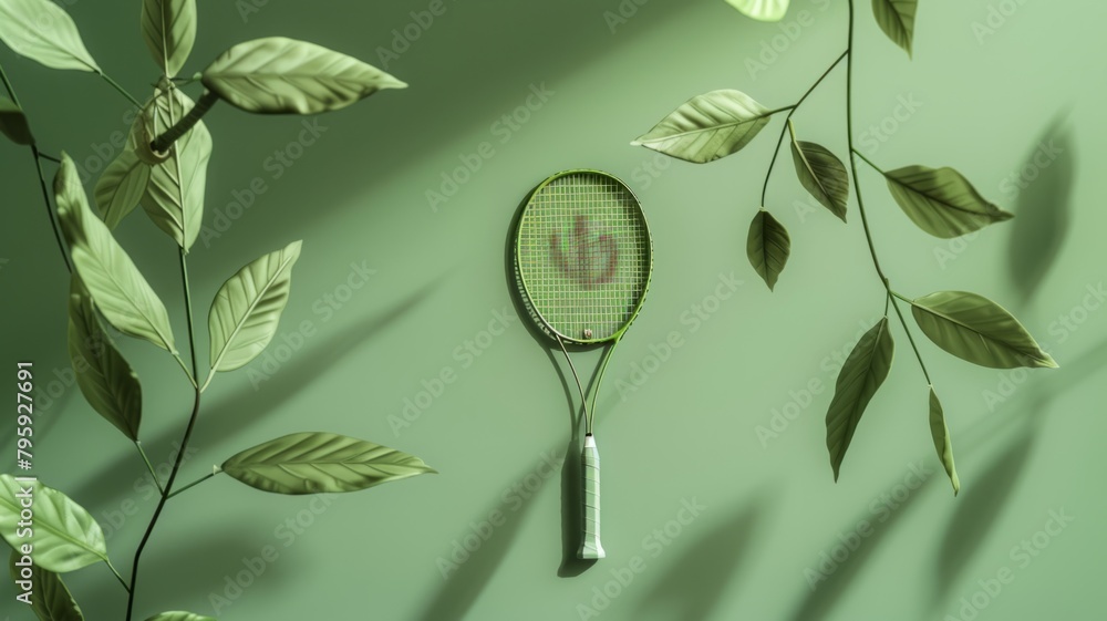 Badminton racket and shadow among leaves - A green badminton racket ...