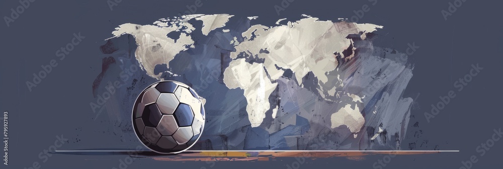 Monochromatic world map with soccer ball - A monochromatic world map ...