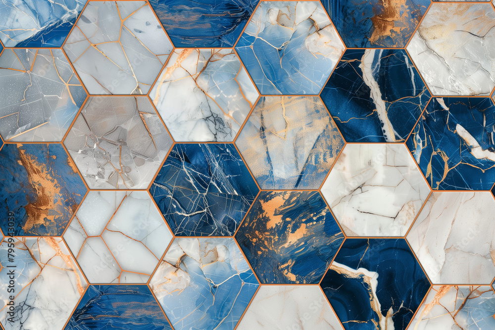 Ocean-Inspired Marble Hexagons A stunning arrangement of hexagonal ...