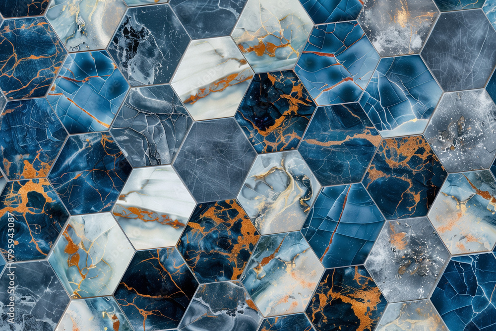 Title: Electrifying Marble Hexagon Array This image features an array ...