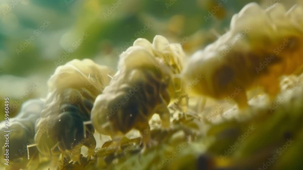 A group of Tardigrades can be seen under a microscope appearing as tiny ...