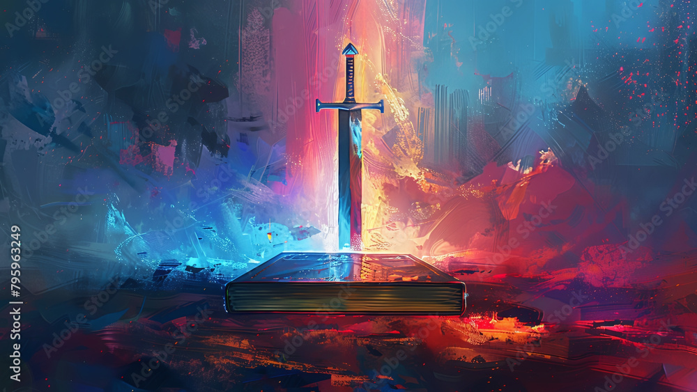 Bible and Sword: Digital Illustration of Spiritual Warfare and Faith ...