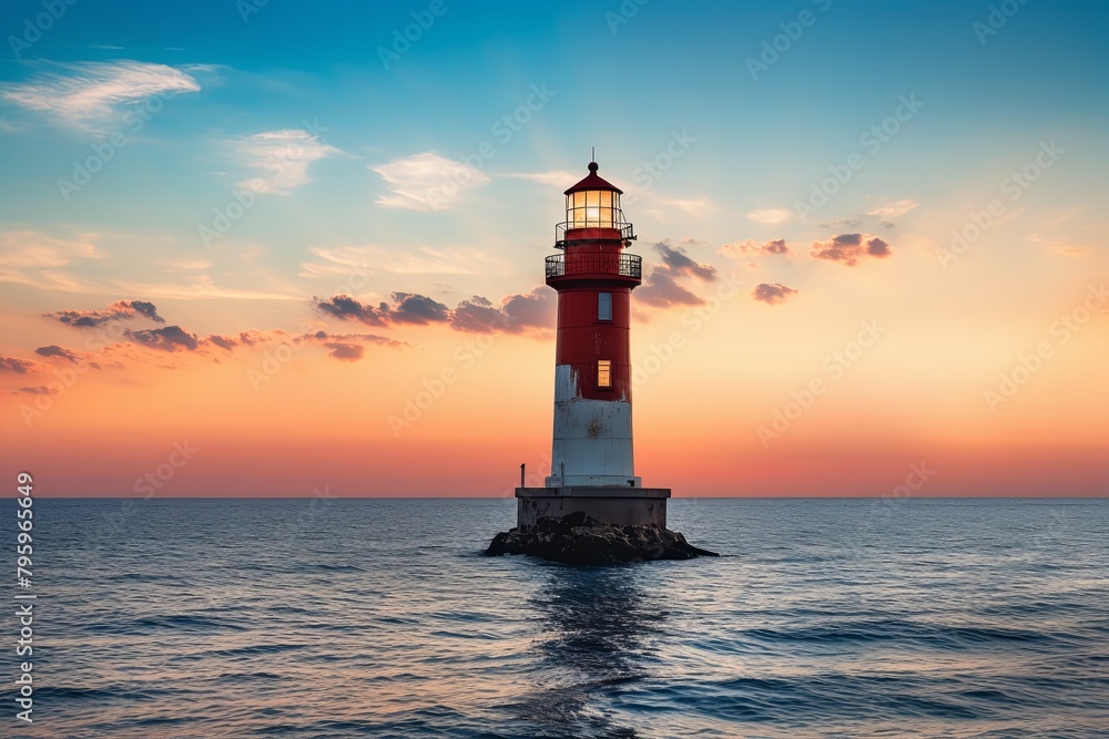 Mediterranean Sea Horizon Gradients: Lighthouse Beacon Glow Stock ...
