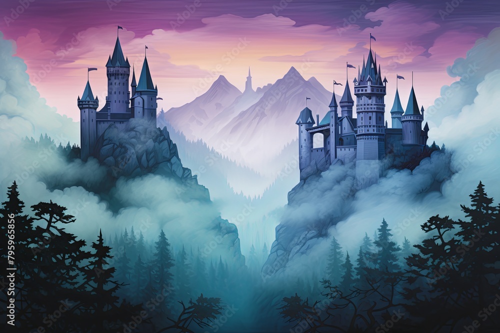 Misty Gothic Castle Gradients: Fog-Enshrouded Castle Spectrum Stock ...
