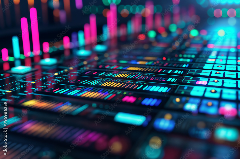 A digital audio waveform displayed across a sleek, modern interface ...