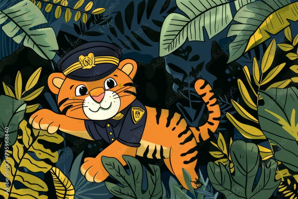 ภาพประกอบสต็อก Cartoon cute doodles of a brave police officer tiger ...