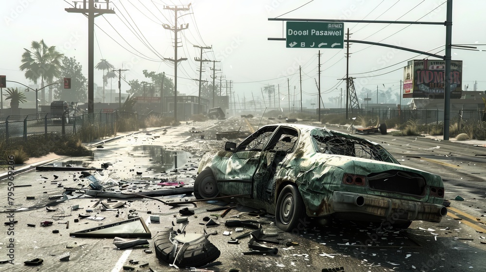 Amidst the wreckage, the car crash aftermath paints a scene of chaos ...