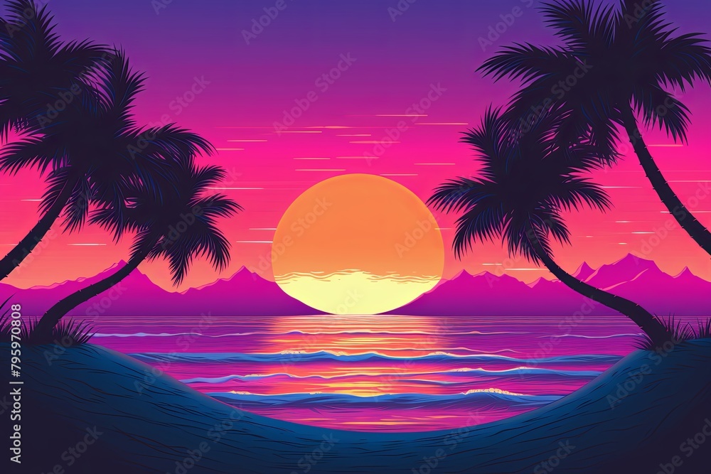 Retro Wave Sunset Gradients: Classic Vaporwave Aesthetic Reverie Stock ...