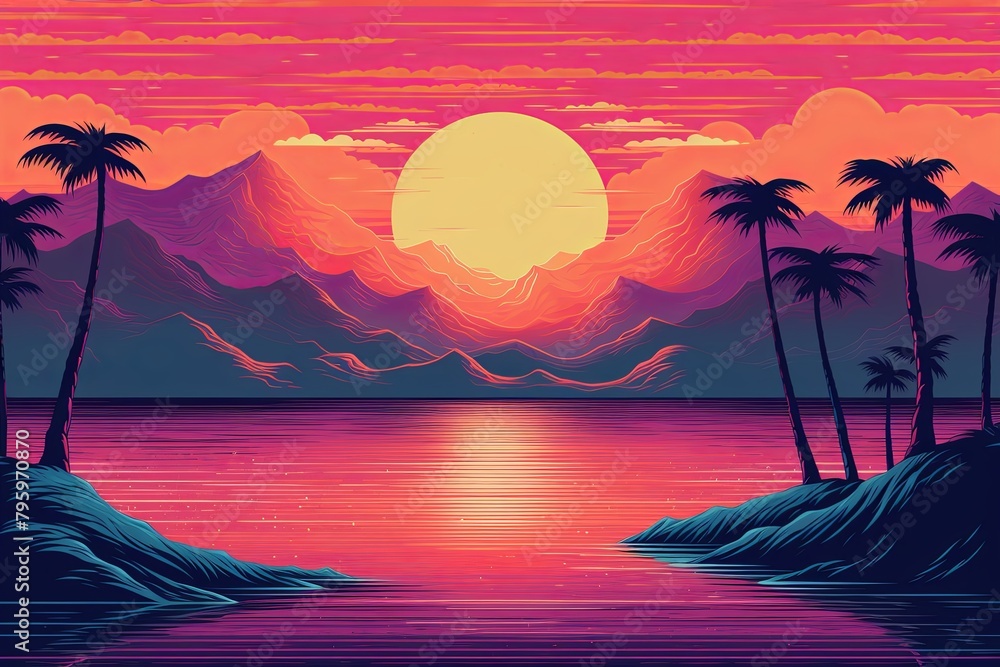 Retro Wave Sunset Gradients: A Digital Ode to Old-School Serenity Stock ...