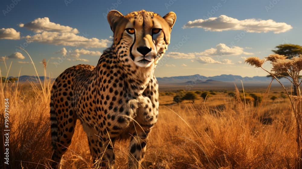 A beautiful photo of a cheetah standing in the middle of a tall, dry ...