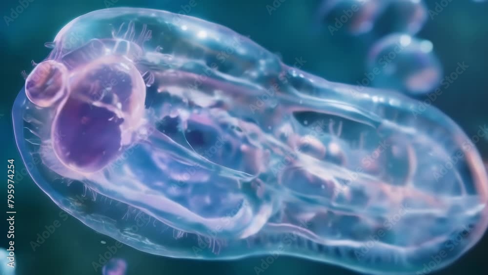 An amoeba transparent and gelatinous in appearance extending its ...